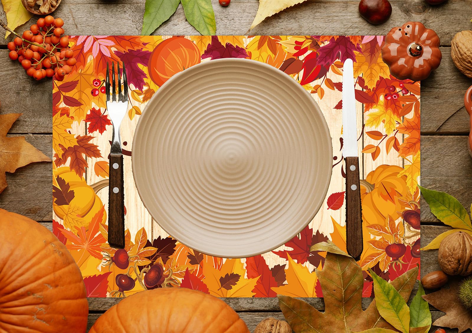 Whaline 100Pcs Fall Thanksgiving Paper Place Mats Pumpkin Leaves Disposable Placemats Autumn Seasonal Decorative Paper Table Mats, 14 x 9.8 Inch