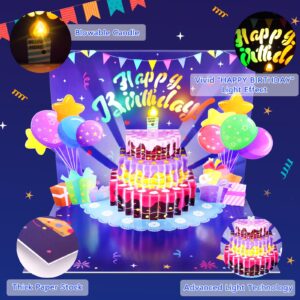 FITMITE Birthday Cards, Musical Pop Up Birthday Cards with Light, Blow Out LED Light Candle and Play Happy Birthday Music Pop Up Card, Birthday Gifts for Women Men Husband Wife Kids Greeting Cards