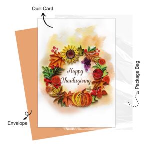 QUILLCRAFT Thanksgiving Colorful Greeting Card, Happy Thanks Giving, Fall Autumn Artful Watercolor Card, Quilling Quilled Card for Thanksgiving for Men and Women, Him and Her (Thanks Giving)