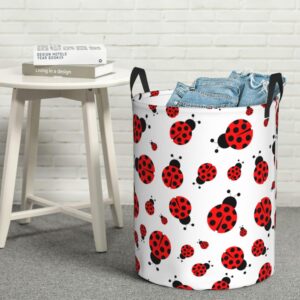 Laundry Hamper Compatible With Ladybug Red Black Dots White Collapsible Large Clothes Basket with Easy Carry Extended Handles for Clothes Toys Bathroom Nursery