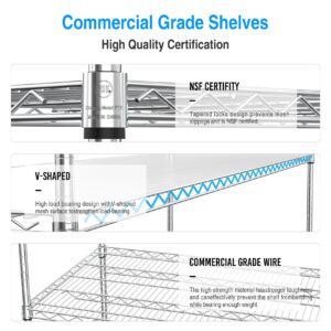 3 Tier 3000lbs Capacity NSF Metal Shelf Wire Shelving Unit, Heavy Duty Adjustable Storage Rack with 5in Wheels & Shelf Liners and Extensible Designs Utility Storage Rack, Chrome - 62"H x 72"L x 24"D