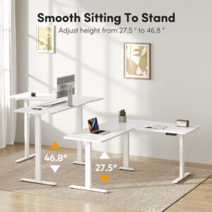 Cubiker L Shaped Standing Desk, Corner Standing Desk Electric Height Adjustable, Standing Desk L Shape with Splice Board, White