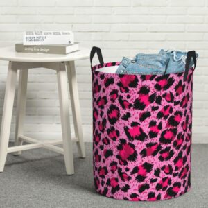 Unique Laundry Basket Compatible With Pink Cheetah Leopard Print Collapsible Laundry Hamper with Handle, Lightweight Oxford Fabric Clothes Storage Bin for Bathroom Nursery