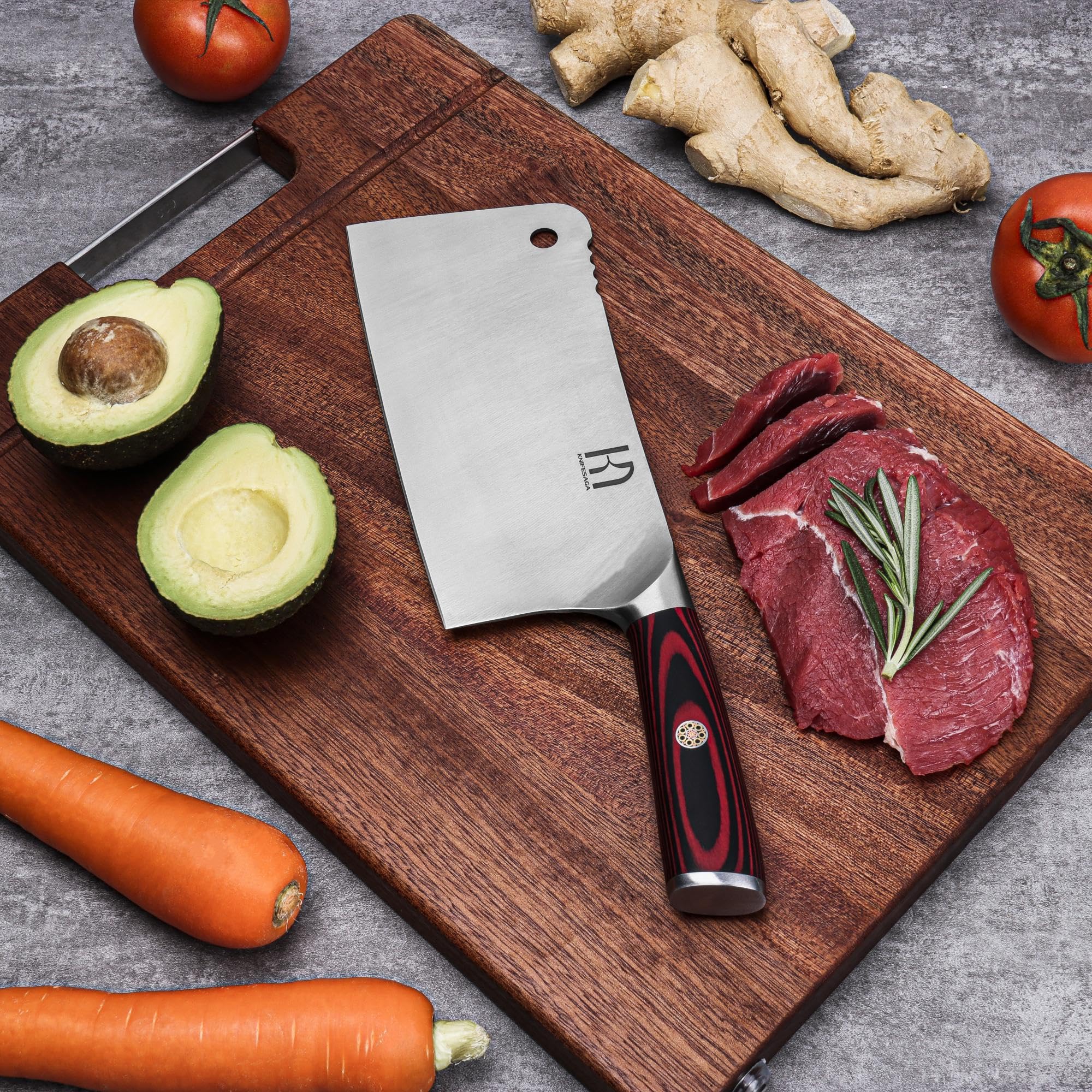 KnifeSaga 2024 Upgraded Meat Cleaver Knife, Japanese Pro 7.5 Inch Sharp Kitchen Butcher Knife for Meat Cutting and Vegetable Chopping, High Carbon Stainless Steel Big Cleaver Chef Knife Heavy Duty