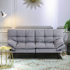 opoiar futon loveseat convertible sleeper bed,sofa & couch soft cushions love seat daybed for studio, apartment, office, small space sofabed, grey