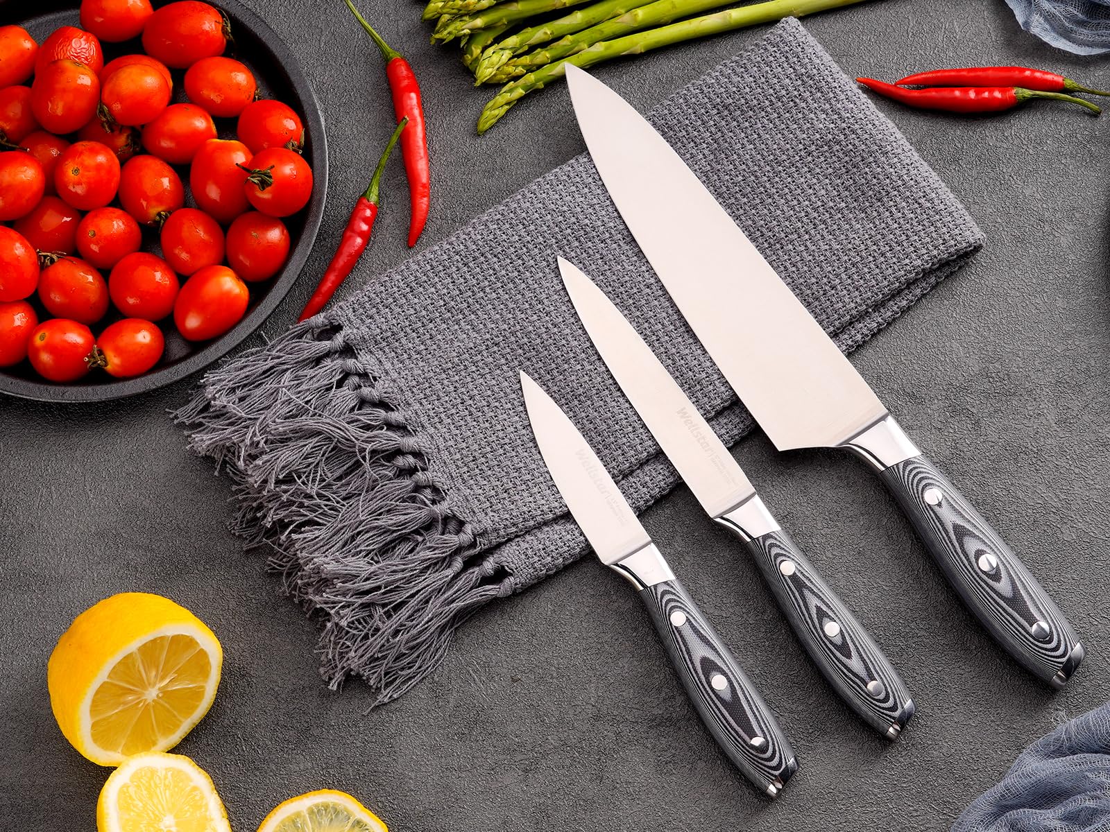 WELLSTAR Pro-Grade 3-Piece Chef Knife Set - Razor-Sharp High-Carbon Steel for Culinary Mastery at Home or Pro Kitchens