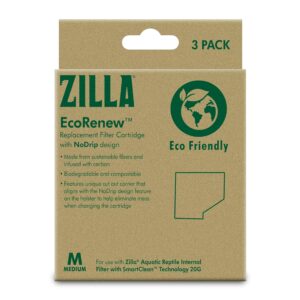 zilla ecorenew filter cartridges aquatic reptile internal filter with smartclean technology 20g, 3-pack