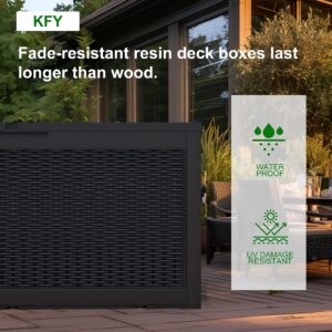 KFY deck box,100-gallon indoor and outdoor storage box made of waterproof and sun-resistant resin material, meeting storage needs for the living room, patio, swimming pool, and toolshed（black）