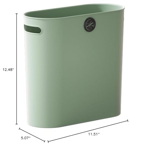 LAIGOO Plastic Wastebasket Trash Can Slim Garbage Can with Round Hole of Bin Bag, Trash Bins Container for Bathroom Kitchen Office Bedroom, 2.3 Gallon/9L, Green