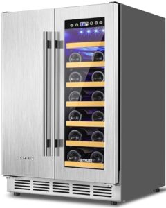 orymuse wine and beverage refrigerator, 24 inch stainless steels beverage fridge dual zone, wine beverage cooler built-in or freestanding with upgraded cooling, 20 bottles and 88 cans large capacity