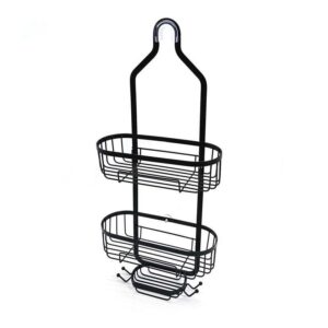 hopopro hanging shower organizer, over head shower caddy bathroom shower storage rack basket with hooks for sponge or towels no drilling & rustproof