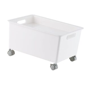 Storage Basket Roller Basket, Laundry Basket with Wheels, Premium PP Sturdy Portable Movable Easy Storage Large Capacity Organizer Box for Books Clothes Shoes, for Clothes,Blanket, Sweater,(White)