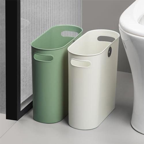 LAIGOO Plastic Wastebasket Trash Can Slim Garbage Can with Round Hole of Bin Bag, Trash Bins Container for Bathroom Kitchen Office Bedroom, 2.3 Gallon/9L, Green