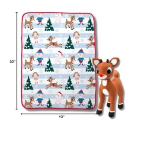 Franco Bedding Christmas Holiday Super Soft Plush Cuddle Buddy, 40 in x 50 in, Rudolph Throw + Pillow Set