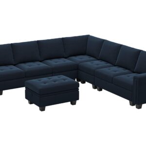 Belffin Convertible Velvet Modular Sectional Sofa Couch with Reversible Chaise L Shaped Sectional Couch with Storage Ottoman Living Room Furniture Sofa Set Blue