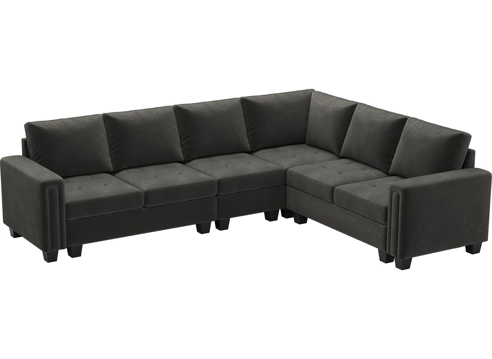 Belffin Grey Velvet L-Shape Sectional Sofa with Reversible Chaise, 107.8'L x 84.2'W x 35.8'H, Modular, Modern, Sofa Couch for Living Room, 5 Seater, Easy Assembly