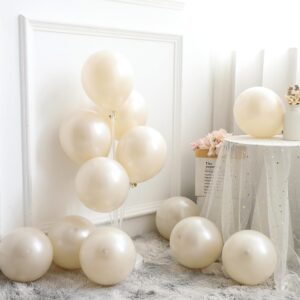 Double-stuff Pearl White Sand White Balloon Garland Arch kit, 132pcs 18/10/5 inch White Balloons with Metallic Gold Balloon for Wedding Bridal Baby Shower Birthday Anniversary Party Decorations