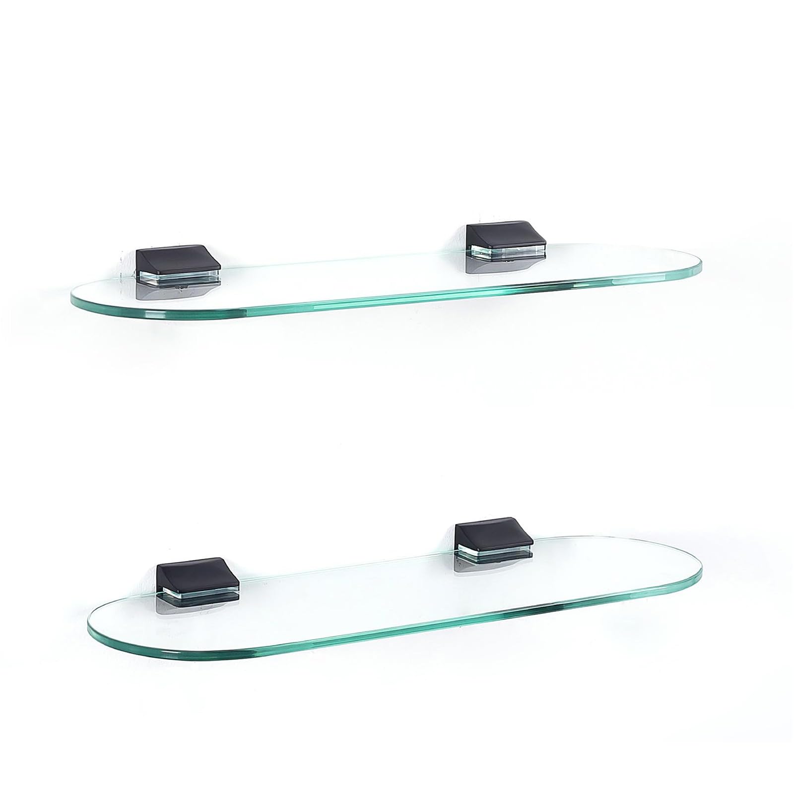 APROTOSS Sleek 16 inch Glass Shelves with Black Hardware- Enhance Your Glass Bathroom Vanity Shelf and Wall Decor with Stylish Black Glass Floating Shelves and Decorative Glass Wall Shelves