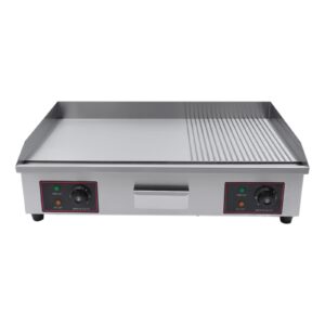 commercial flat top griddle 3000w electric countertop griddle flat top grill 28.7"x17.3" flat & fluted stainless steel teppanyaki grill 122-572°f dual independent temp control(no plug)