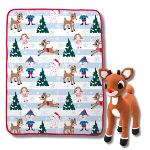 franco bedding christmas holiday super soft plush cuddle buddy, 40 in x 50 in, rudolph throw + pillow set