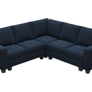 Belffin Velvet Modular Sectional Sofa Convertible Sectional Sofa Couch with Reversible Chaise L Shaped 4 Seater Corner Sofa Couch Blue