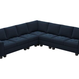 Belffin Modular Velvet Sectional L Shape Sofa Couch Oversized Convertible Sectional Sofa Couch with Reversible Chaise for Living Room Blue