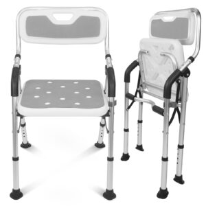 vive shower chair for elderly and disabled - folding seat with arms and back - foldable bathroom chairs for sitting, inside shower - portable for travel - fold down, collapsible, compact & comfortable