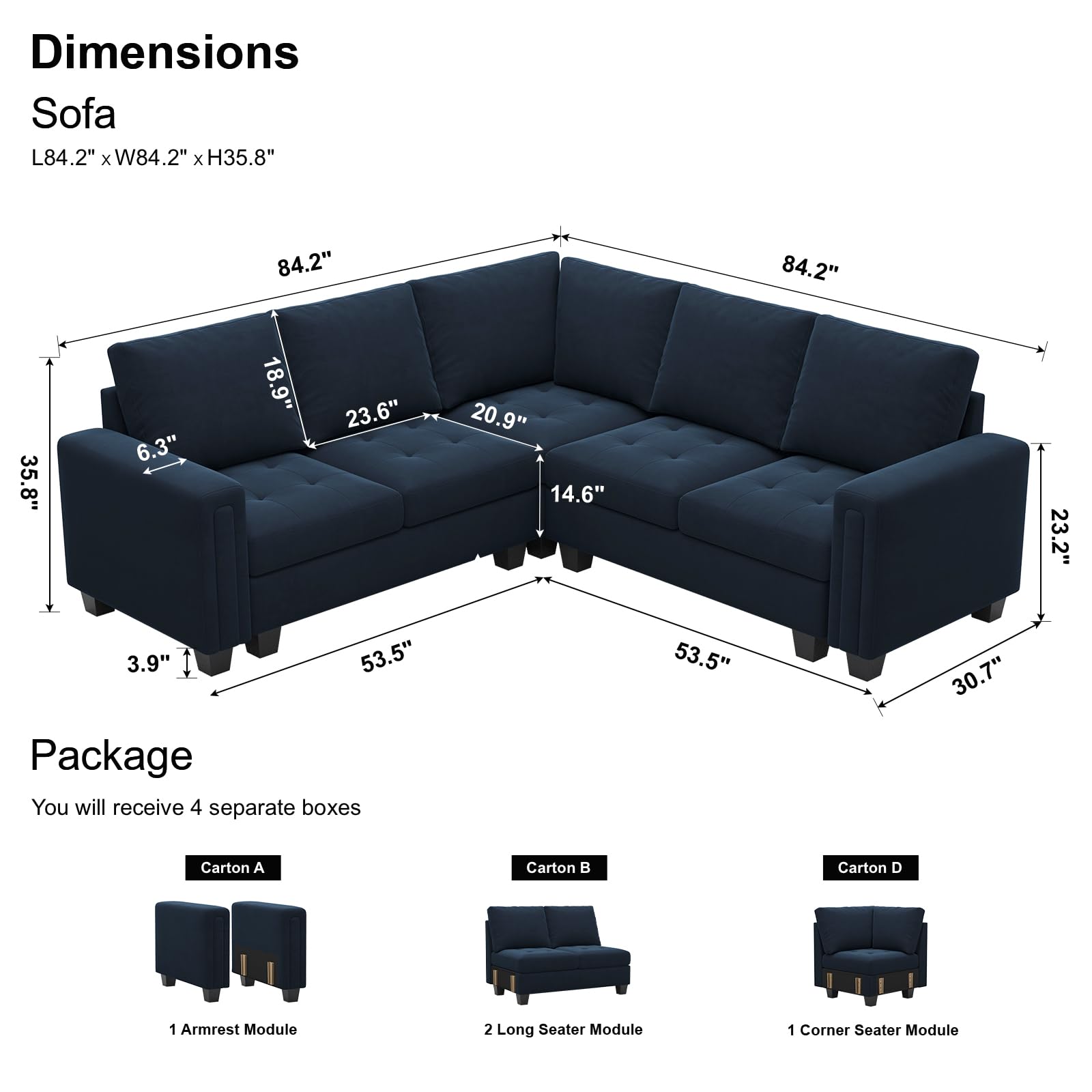 Belffin Velvet Modular Sectional Sofa Convertible Sectional Sofa Couch with Reversible Chaise L Shaped 4 Seater Corner Sofa Couch Blue