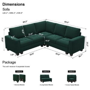 Belffin Velvet Modular Sectional Sofa Convertible Sectional Sofa Couch with Reversible Chaise L Shaped 4 Seater Corner Sofa Couch Green