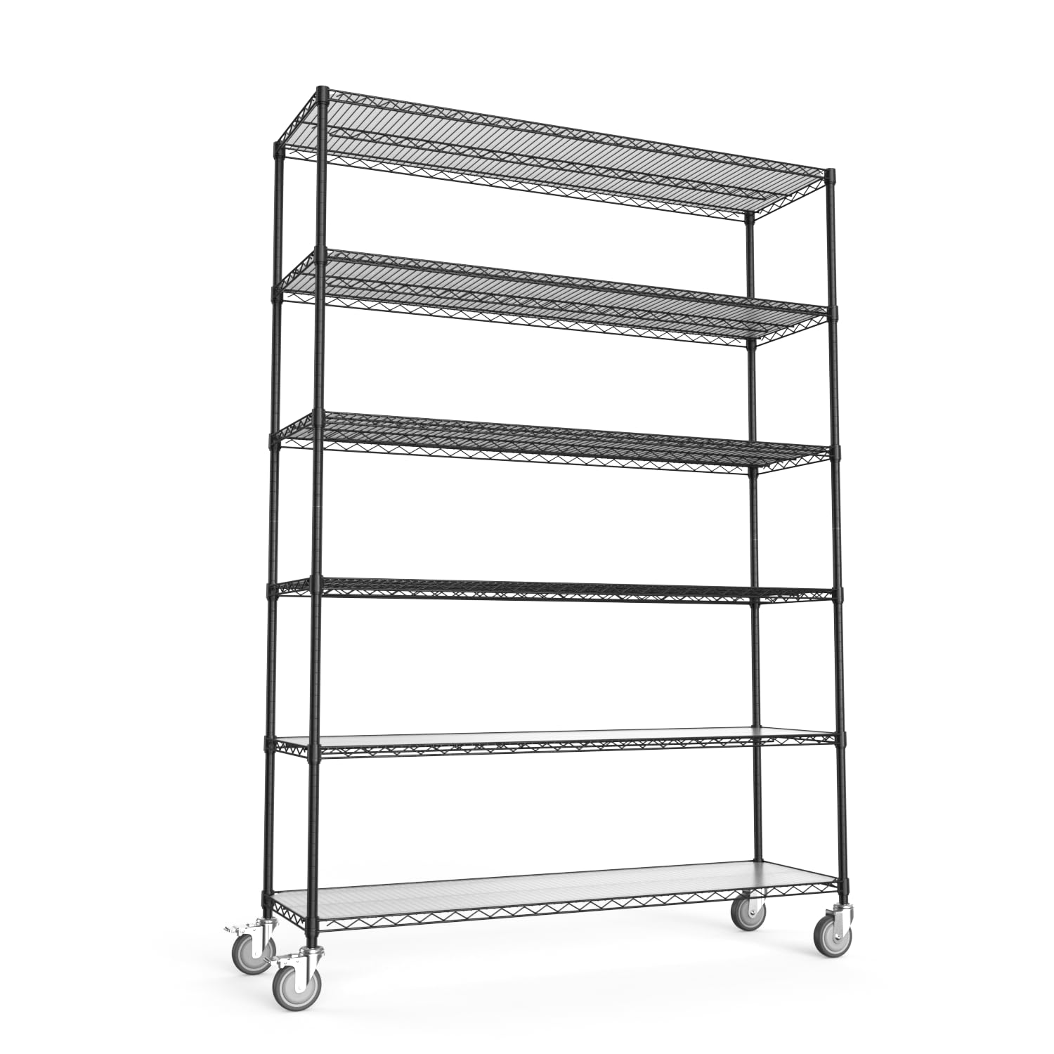 NSF 6 Tier 6000lbs Metal Shelf Wire Shelving Unit, Heavy Duty Adjustable Storage Rack with 5in Wheels and Shelf Liners for Commercial Grade Utility Steel Storage Rack - 18"D x 60"L x 87.5"H - Black