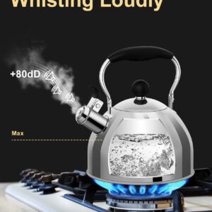 Whistling Tea Kettle for Stovetop, 2 Quart Small Tea Kettle for Tea and Coffee, 1.8L Food Grade Stainless Steel Tea Pot, Hot Water Kettle for Stove Top, Water Boilers (Stainless Steel)