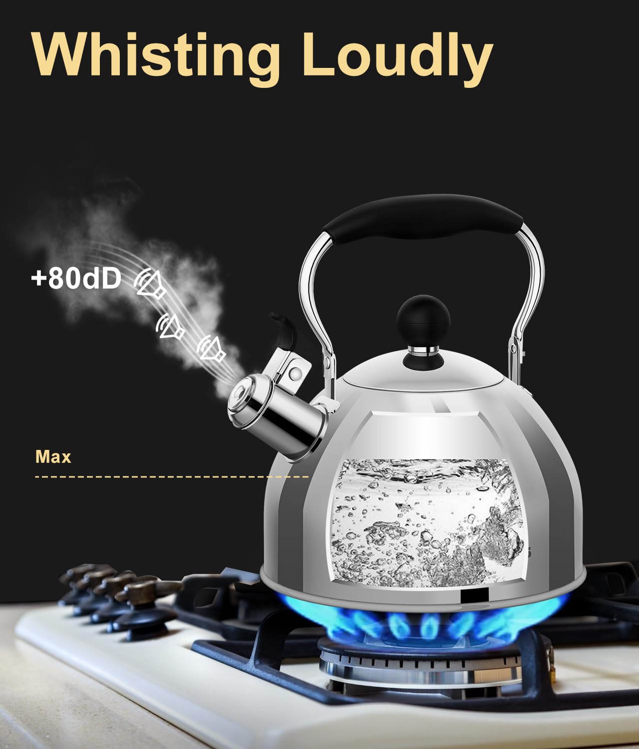 Whistling Tea Kettle for Stovetop, 2 Quart Small Tea Kettle for Tea and Coffee, 1.8L Food Grade Stainless Steel Tea Pot, Hot Water Kettle for Stove Top, Water Boilers (Stainless Steel)