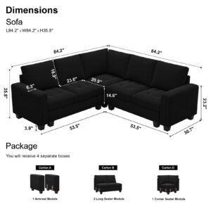 Belffin Velvet Modular Sectional Sofa Convertible Sectional Sofa Couch with Reversible Chaise L Shaped 4 Seater Corner Sofa Couch Black