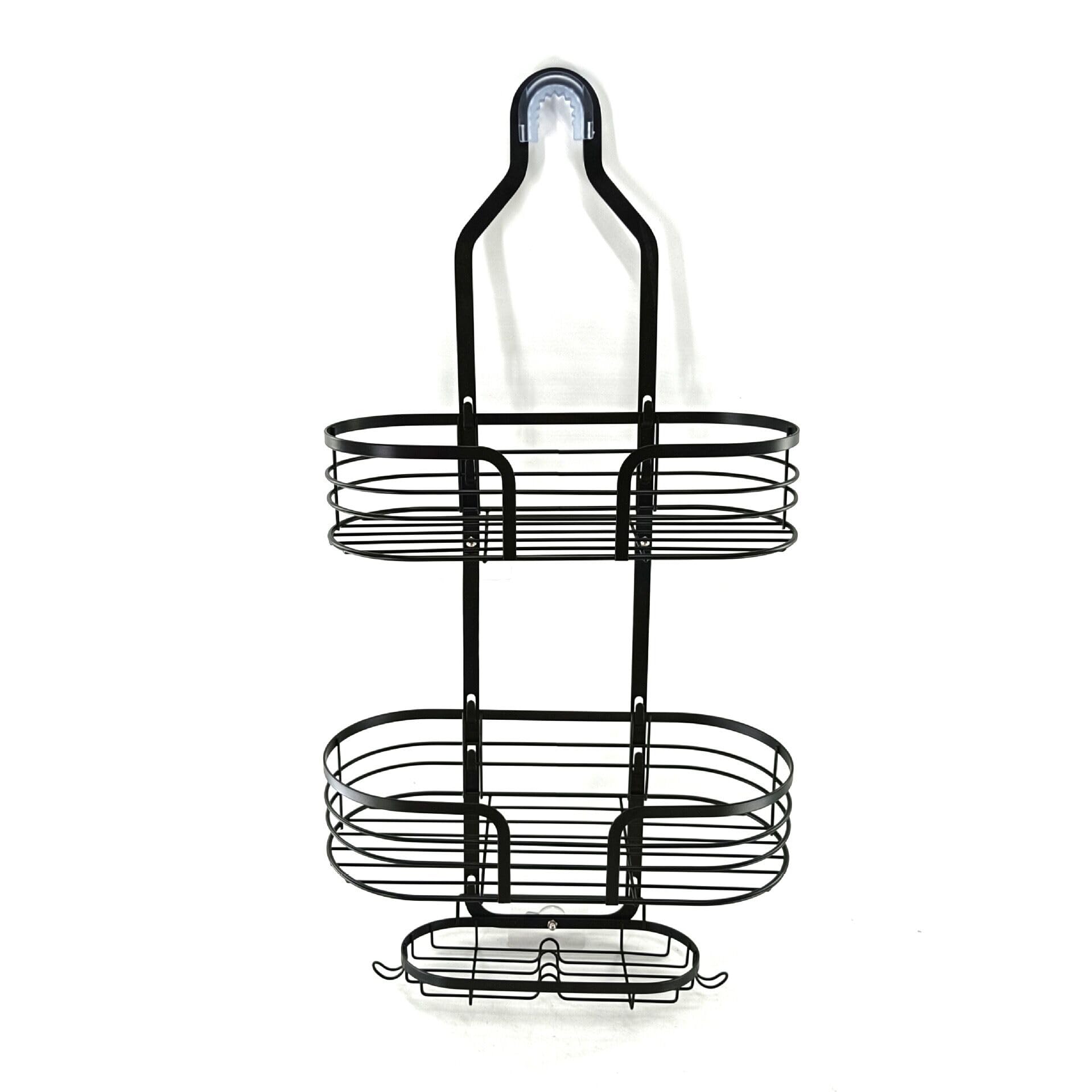 HOPOPRO Hanging Shower Organizer, Over Head Shower Caddy Bathroom Shower Storage Rack Basket with Hooks for Sponge or Towels No Drilling & Rustproof