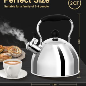 Whistling Tea Kettle for Stovetop, 2 Quart Small Tea Kettle for Tea and Coffee, 1.8L Food Grade Stainless Steel Tea Pot, Hot Water Kettle for Stove Top, Water Boilers (Stainless Steel)