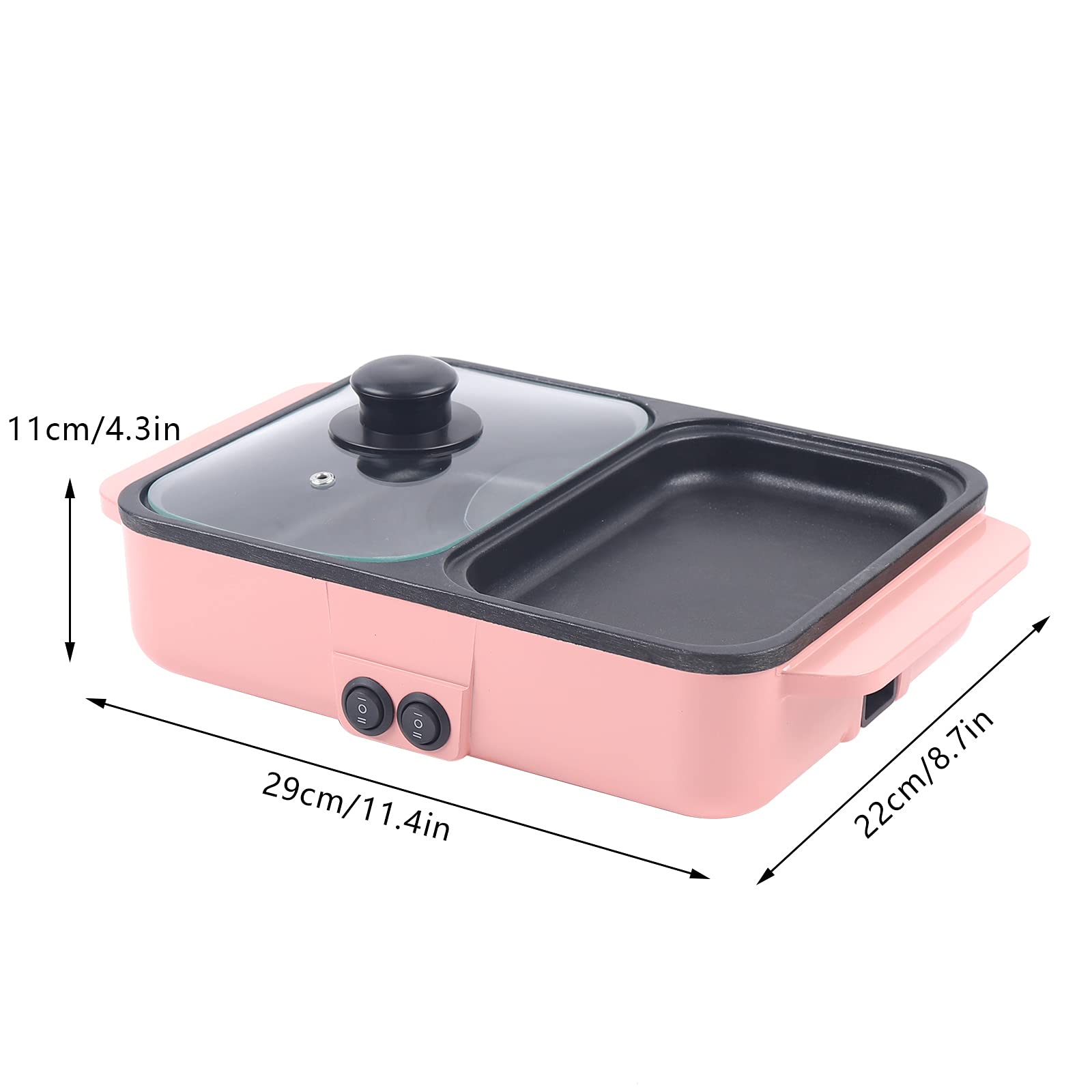 Hot Pot with Grill, Electric Hot Pot and Frying Pan, Shabu Shabu Pot with Grill, 2 in 1 Indoor NonStick Shabu Shabu Pot and Griddle, Dual Temperature Control, Fast Heating for BBQ Steaks Noodles(Pink)