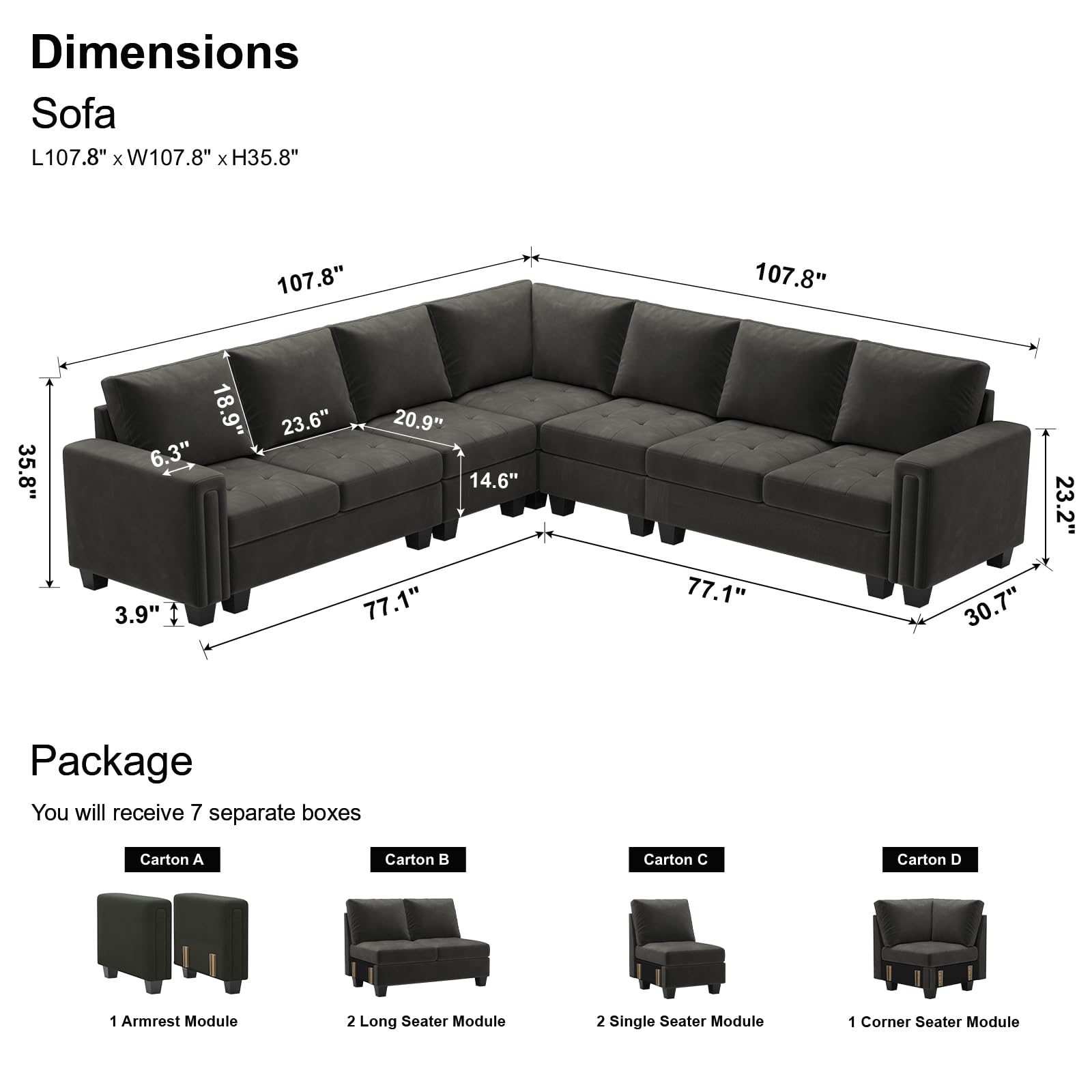 Belffin Modular Velvet Sectional L Shape Sofa Couch Oversized Convertible Sectional Sofa Couch with Reversible Chaise for Living Room Grey