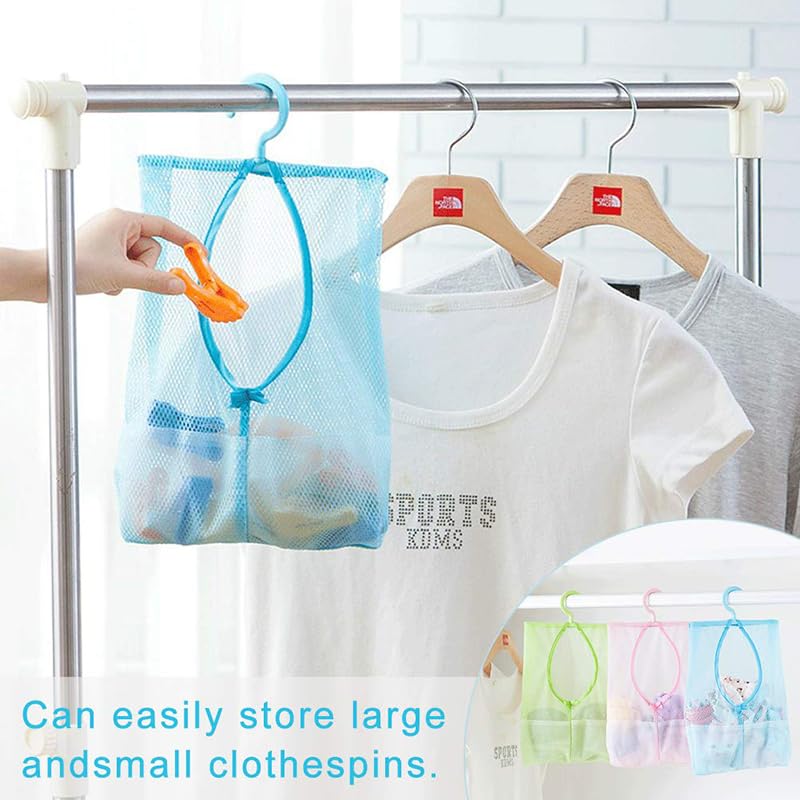 Multipurpose Clothespin Bag with Hanger, Durable Reusable Portable Hanging Storage, Socks Underwear Storage for Bathroom Wardrobe Laundry Clothesline Outdoor (Blue)