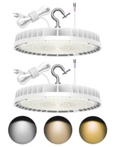 2 pack 240w led high bay light 240w 190w 140w adjustable, 3000k 4000k 5000k adjustable ufo high bay shop light with plug, 0-10v dimmable 100-277v led factory warehouse lights, ul&dlc listed, white