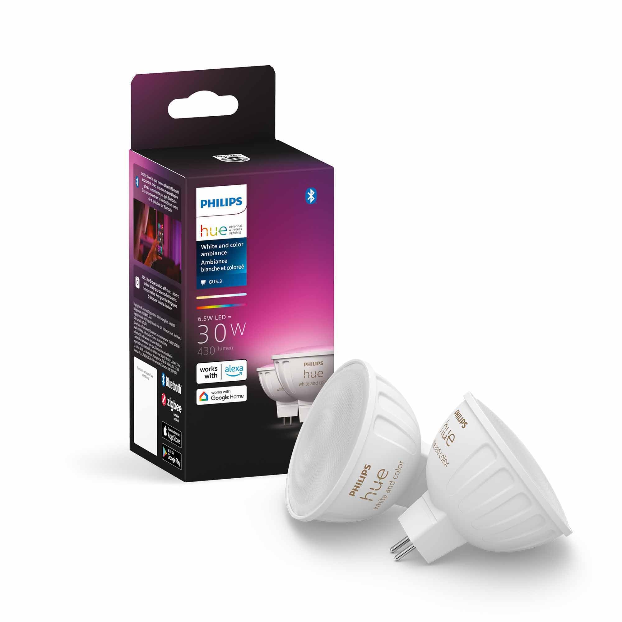 Philips Hue MR16 Smart LED Bulb White and Color Ambiance (2 Pack)