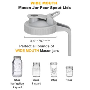 Mason Jar Pour Spout Lid for Wide Mouth Mason Jars, Airtight Mason Jar Pitcher Flip Cap Lid With Handle, Leak-Proof and Durable, Pack of 2