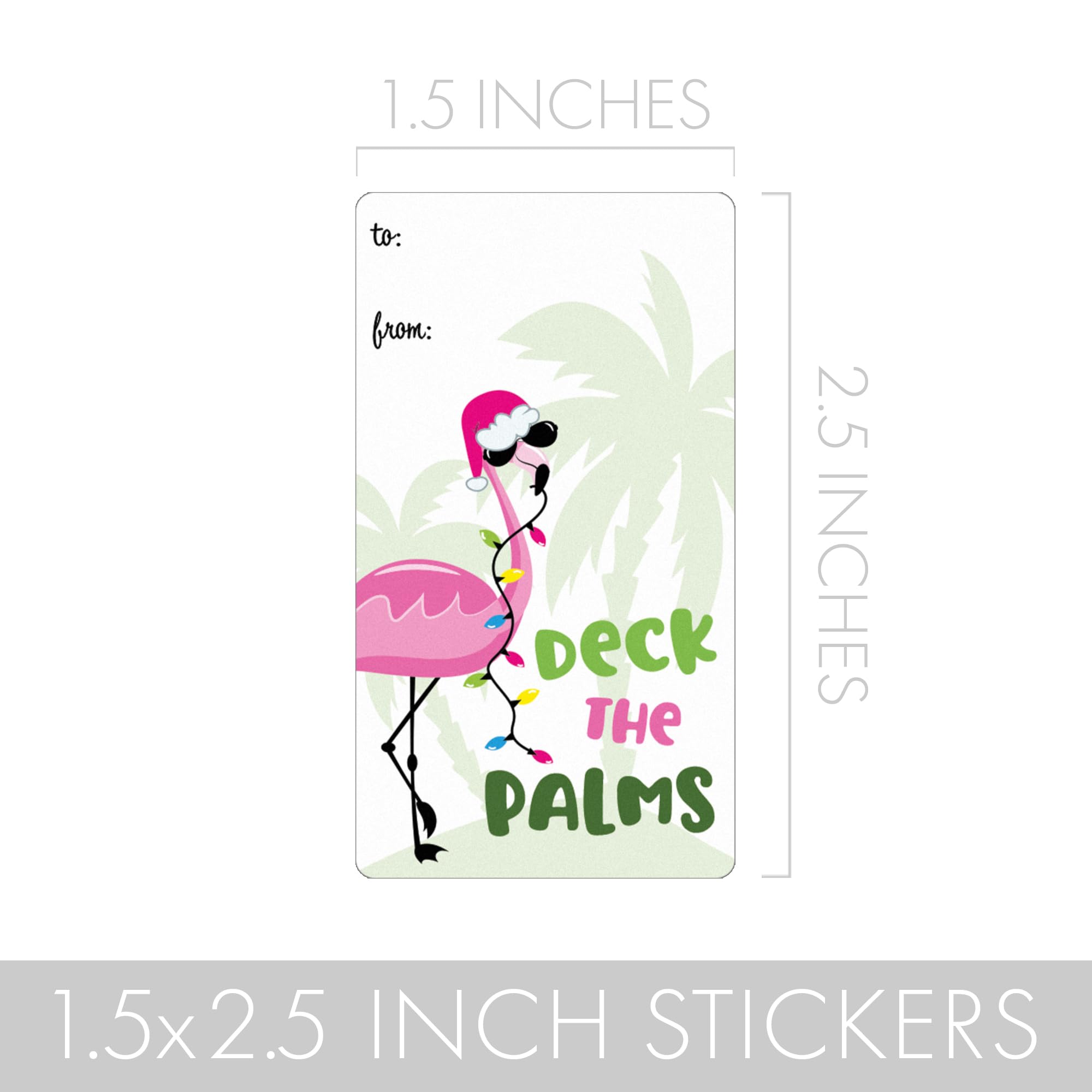 Pink Flamingo Christmas Gift Tags, Peel and Stick Christmas Gift Tags, 75 Count Beach Christmas Gift Wrap Tags