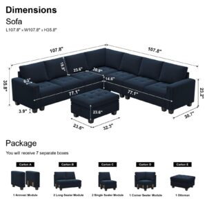 Belffin Convertible Velvet Modular Sectional Sofa Couch with Reversible Chaise L Shaped Sectional Couch with Storage Ottoman Living Room Furniture Sofa Set Blue