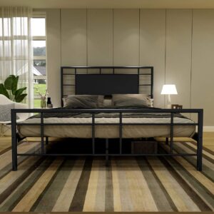 aufank california king size metal platform bed frames with headboard and footboard with storage no box spring needed easy assembly black