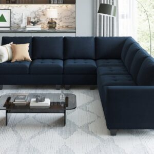 Belffin Modular Velvet Sectional L Shape Sofa Couch Oversized Convertible Sectional Sofa Couch with Reversible Chaise for Living Room Blue