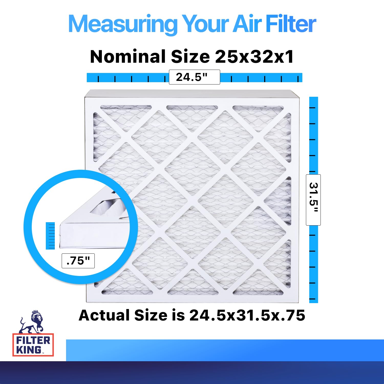 Filter King 25x32x1 Air Filter | 4-PACK | MERV 8 HVAC Pleated A/C Furnace Filter | MADE IN USA | Actual Size: 24.5 x 31.5 x .75"