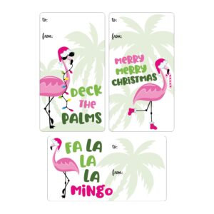 pink flamingo christmas gift tags, peel and stick christmas gift tags, 75 count beach christmas gift wrap tags