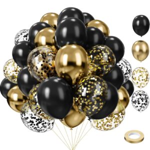 black and gold balloons 75pcs black gold balloons party decorations 12in and 5in black gold latex party balloons for birthday new years, wedding, graduation decorations