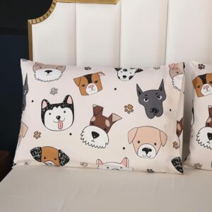 SDY 3PCS Dog Print Pattern Duvet Cover Set Twin, Bed in a Bag Duvet Cover and 2 Pillowcases, Corner Ties and Zipper Closure, Cute Cartoon Puppy Bedroom Decor for Kids, Children, Boys, Girls and Teens