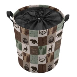 Brebasf Rustic Wildlife Bear Foldable Laundry Basket,Moose Abstract Retro Cabin Adventure Theme for Blanket, Toys, Dirty Clothes In, Bathroom, Bedroom 13.8"W x 17.3"H